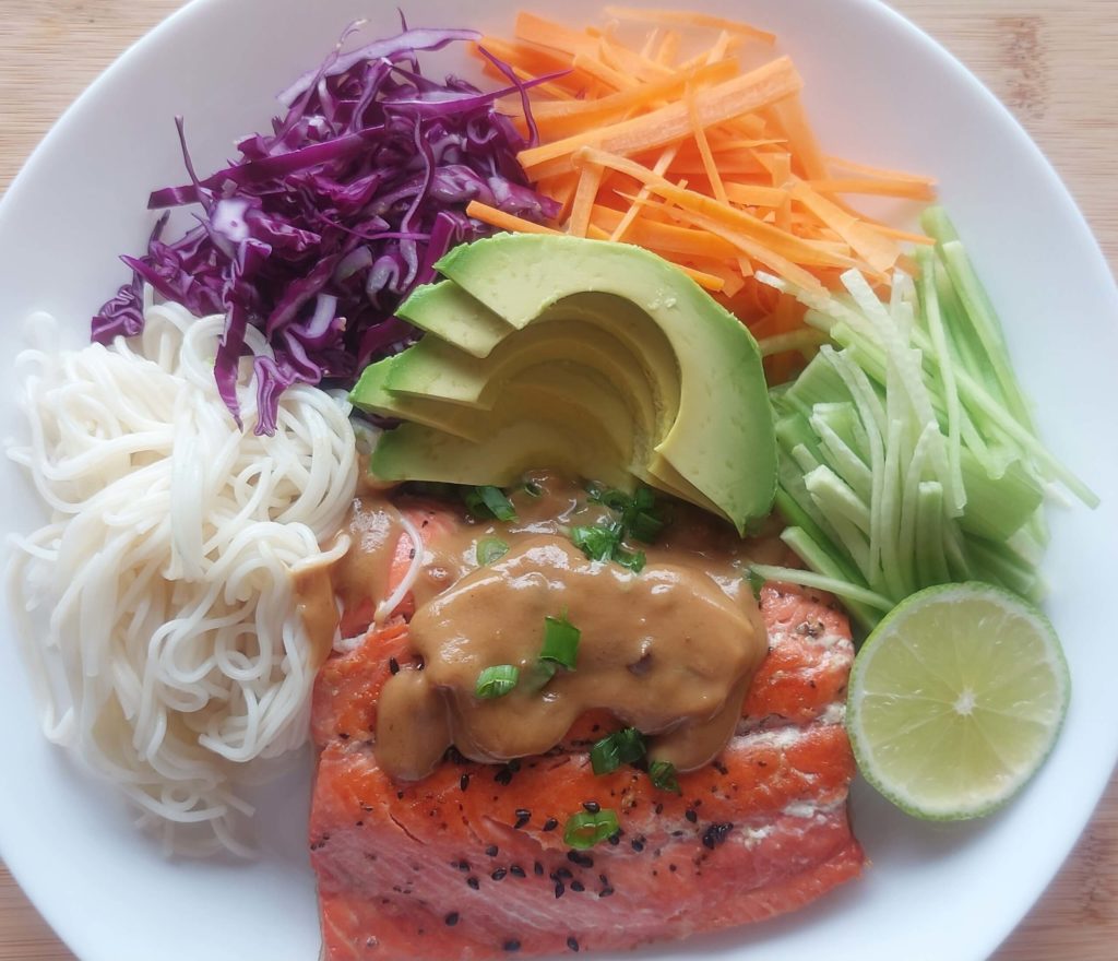 Salmon with Thai Peanut Sauce - Thai 3 Wheels